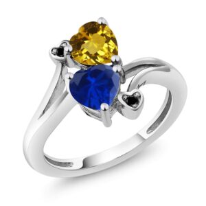 gem stone king 1.53 ct heart shape citrine blue created sapphire 10k white gold diamond accent ring (size 9)