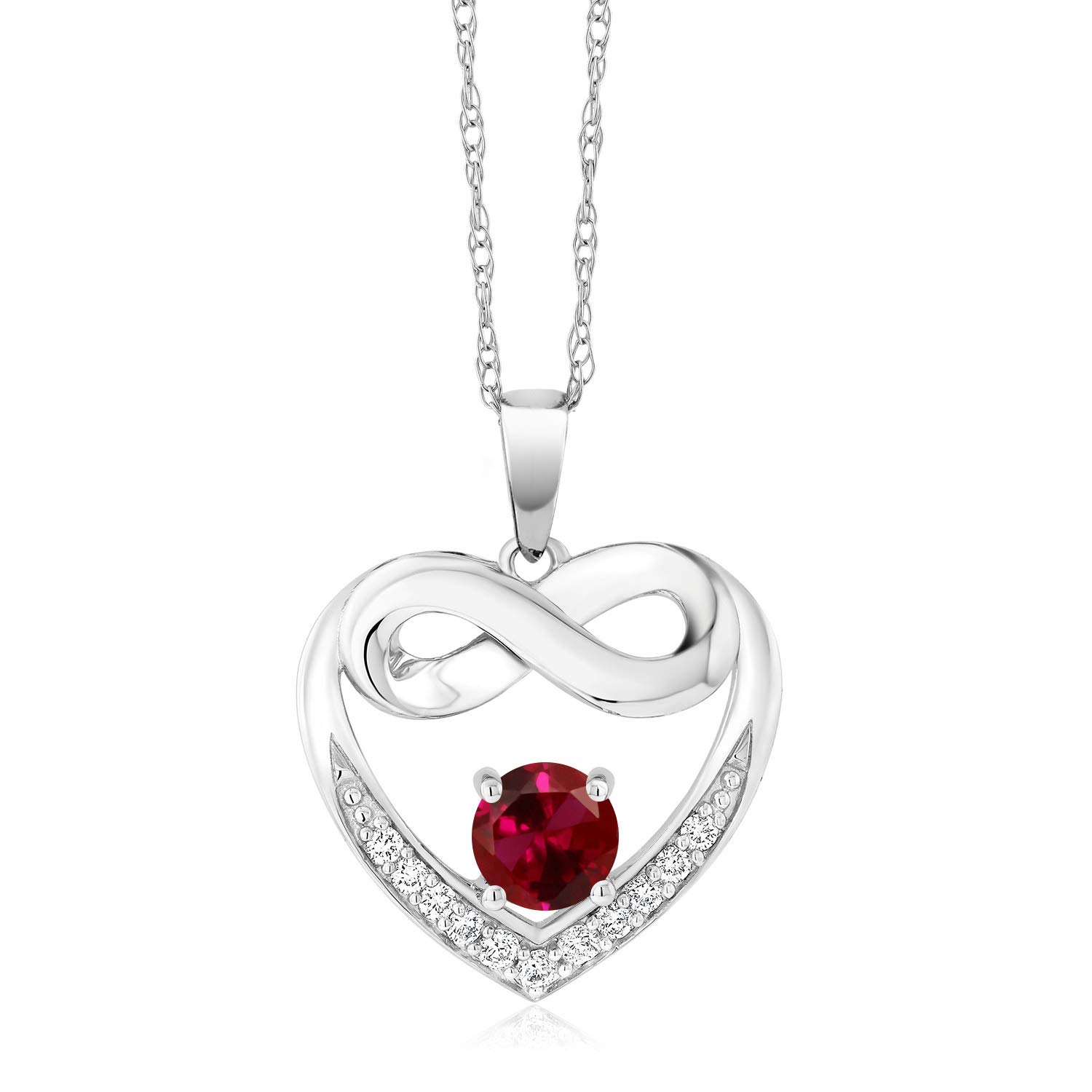 Gem Stone King 10K White Gold 5MM Gemstone Birthstone and White Lab Grown Diamond Infinity Heart Pendant Necklace | Gold Necklace For Women | With 18 Inch Silver Chain