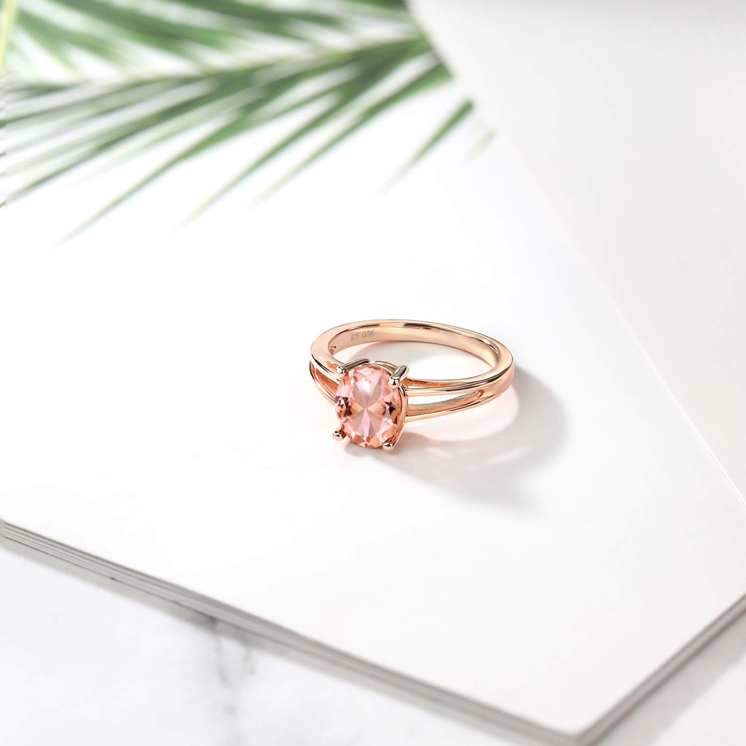 Gem Stone King 18K Rose Gold Plated Silver 9X7MM Oval Gemstone Birthstone Solitaire Engagement Ring | Wedding Engagement Anniversary Promise Ring For Women | Available In Size 5, 6, 7, 8, 9