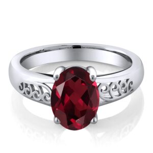 gem stone king 925 sterling silver oval red rhodolite garnet women ring (2.00 cttw, gemstone birthstone, available in size 5, 6, 7, 8, 9)