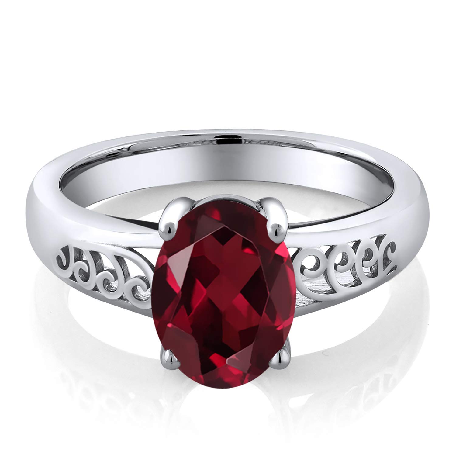 Gem Stone King 925 Sterling Silver Oval Red Rhodolite Garnet Women Ring (2.00 Cttw, Gemstone Birthstone, Available In Size 5, 6, 7, 8, 9)