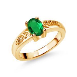 gem stone king 0.60 ct oval green simulated emerald 18k yellow gold plated silver baroque style ring (size 7)