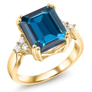 Gem Stone King 18K Yellow Gold Plated Silver 12X10MM Emerald Cut Gemstone Birthstone Ring | Wedding Engagement Anniversary Promise Ring For Women | Available In Size 5, 6, 7, 8, 9