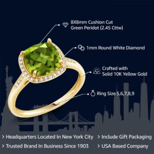 Gem Stone King 10K Yellow Gold Cushion Cut 8MM Gemstone Birthstone and Accent Diamonds Halo Engagement Ring For Women | Wedding Anniversary Promise Ring For Women | Available In Size 5, 6, 7, 8, 9