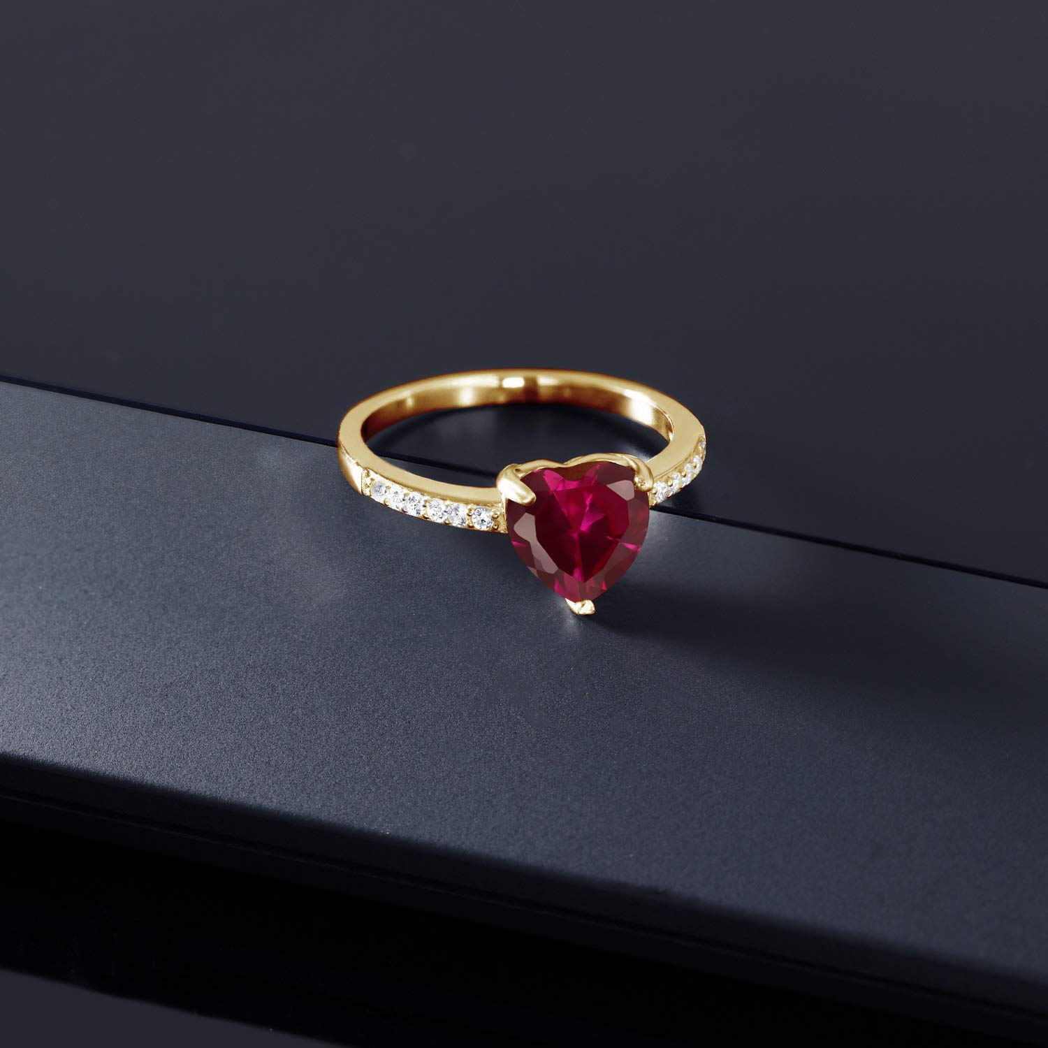 Gem Stone King 18K Yellow Gold Plated Silver Red Created Ruby Ring For Women (1.84 Cttw, Heart Shape 8MM, Gemstone Birthstone, Available In Size 5, 6, 7, 8, 9)