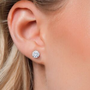 Gem Stone King 14K White Gold Martini Earrings | 3 Prong Screw Back Stud Earrings for Women | Round 6MM | Gemstone Birthstone | White Gold Earrings for Women