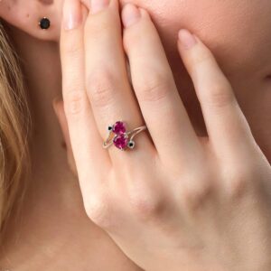 Gem Stone King 10K White Gold Red Created Ruby and Black Diamond Ring For Women (1.96 Cttw, Heart Shape 6MM, Gemstone Birthstone, Available In Size 5, 6, 7, 8, 9)