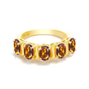 gem stone king 2.00 ct oval orange red madeira citrine 18k yellow gold plated silver ring (size 5)