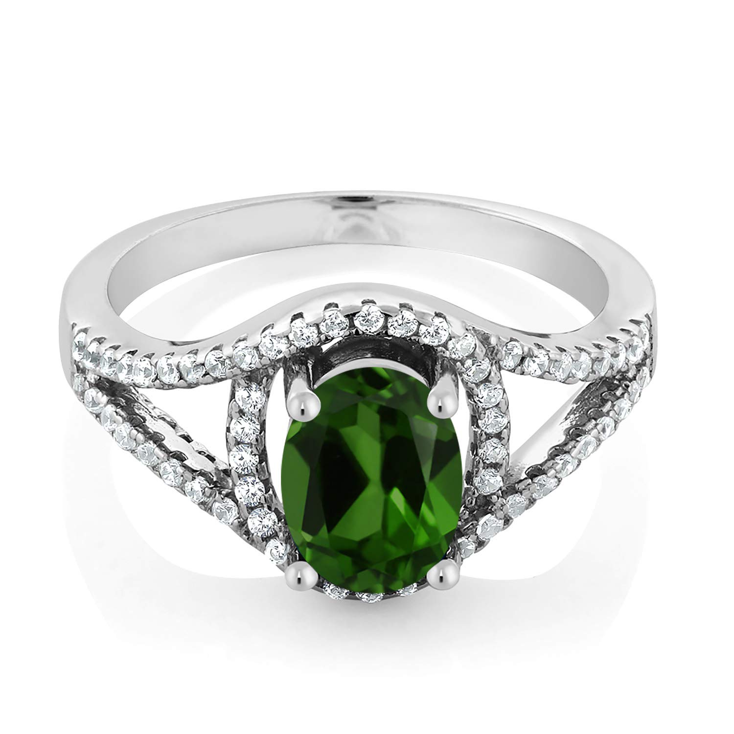 Gem Stone King 925 Sterling Silver Green Chrome Diopside Ring For Women (1.91 Cttw, Oval 8X6MM) (Size 7)