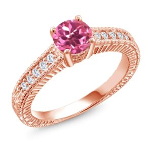 gem stone king 1.65 ct pink mystic topaz g-h lab grown diamond 18k rose gold plated silver engagement ring (size 5)