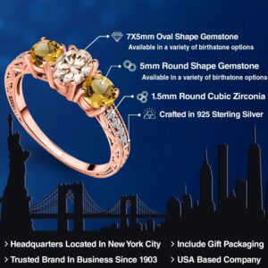 Gem Stone King 1.67 Ct Oval Peach Morganite Yellow Citrine 18K Rose Gold Plated Silver Ring (Size 7)