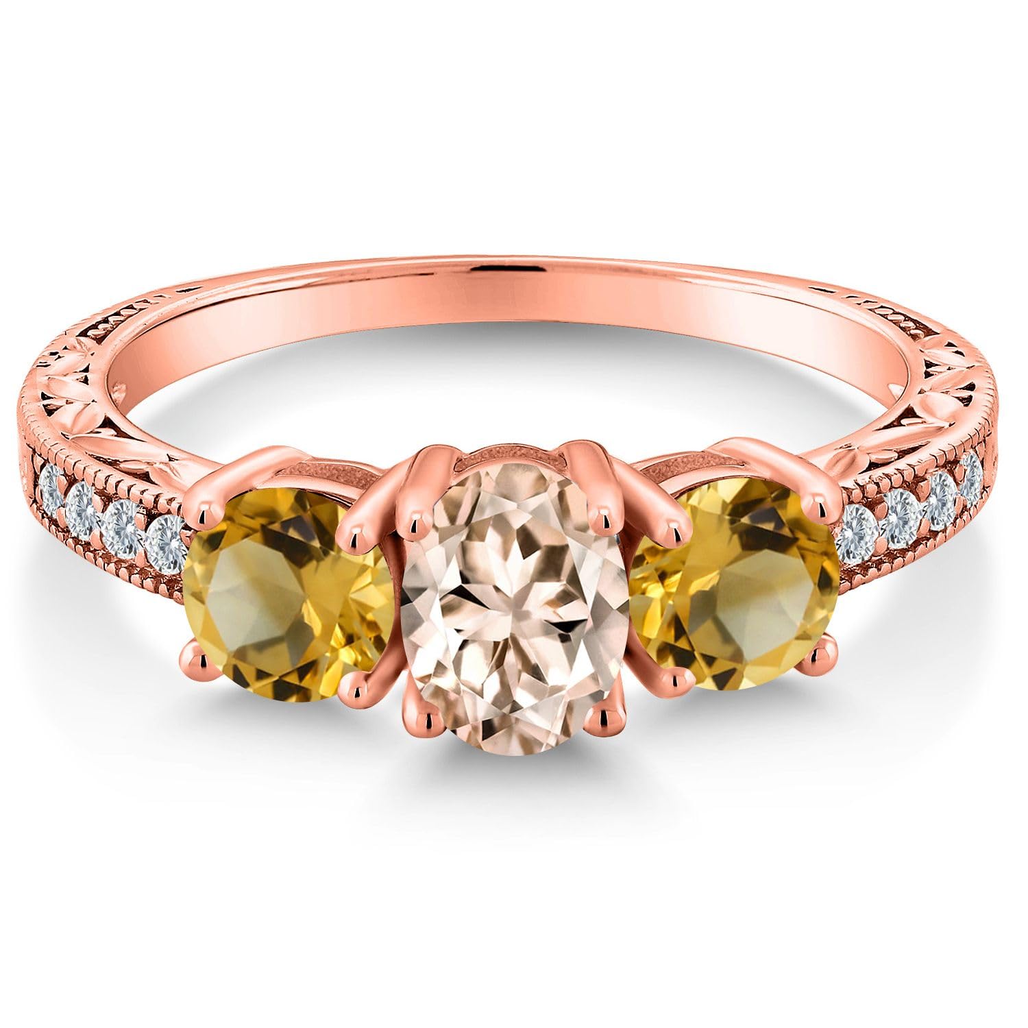 Gem Stone King 1.67 Ct Oval Peach Morganite Yellow Citrine 18K Rose Gold Plated Silver Ring (Size 7)