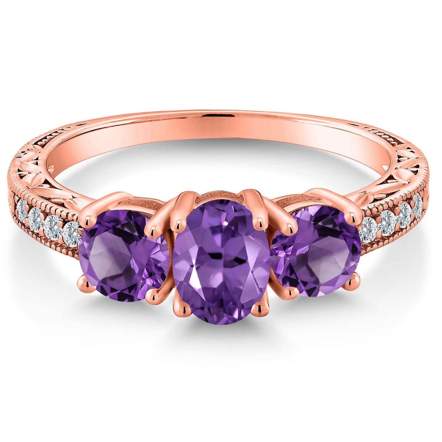 Gem Stone King 1.77 Ct Purple 18K Rose Gold Plated Silver Ring Made with Zirconia (Size 5)