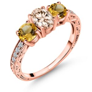 gem stone king 1.67 ct oval peach morganite yellow citrine 18k rose gold plated silver ring (size 7)