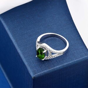 Gem Stone King 925 Sterling Silver Green Chrome Diopside Ring For Women (1.91 Cttw, Oval 8X6MM) (Size 7)