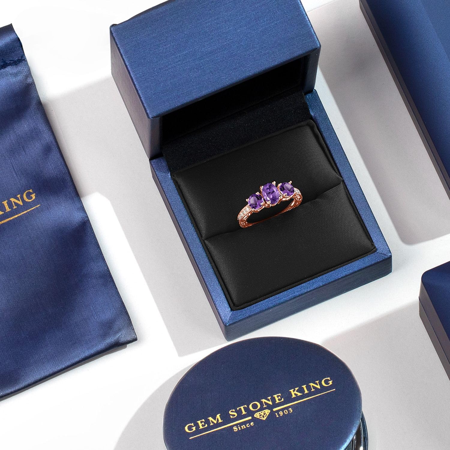 Gem Stone King 1.77 Ct Purple 18K Rose Gold Plated Silver Ring Made with Zirconia (Size 5)