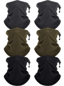 6 pieces drawstring warm winter fleece neck gaiter double layer neck warmer windproof face scarf for men women (black, dark gray, army green)