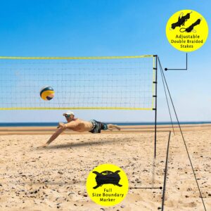 Volleyball Net Outdoor - Includes 32x3 Ft Large Regulation Size Net, Soft Volleyball, Carrying Bag, Boundary Lines, Steel Poles & Pump - Large Volleyball Net for Backyard, Beach, Pool