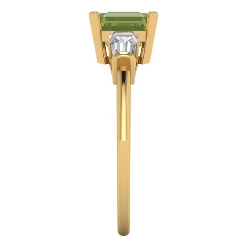 1.62ct SQ Emerald cut 3 stone Solitaire Natural Green Peridot Engagement Promise Anniversary Bridal Ring 14k Yellow Gold 3.5