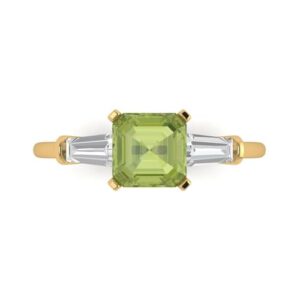 1.62ct sq emerald cut 3 stone solitaire natural green peridot engagement promise anniversary bridal ring 14k yellow gold 3.5