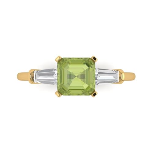 1.62ct SQ Emerald cut 3 stone Solitaire Natural Green Peridot Engagement Promise Anniversary Bridal Ring 14k Yellow Gold 3.5