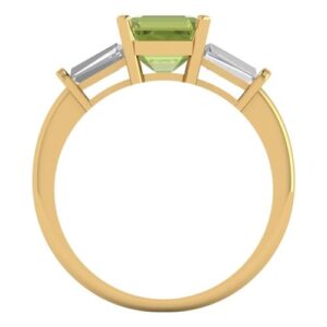 1.62ct SQ Emerald cut 3 stone Solitaire Natural Green Peridot Engagement Promise Anniversary Bridal Ring 14k Yellow Gold 3.5