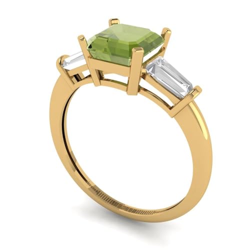 1.62ct SQ Emerald cut 3 stone Solitaire Natural Green Peridot Engagement Promise Anniversary Bridal Ring 14k Yellow Gold 3.5