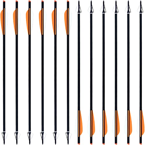 TIT-COYO 20 22 Inch Crossbow Bolts and Crossbow Broadheads Set Carbon Crossbow Arrows for Hunting and Outdoor Practice, 12pcs Orange Arrows 12pcs Broadheads(24 Pack)