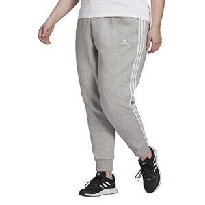 adidas women's essentials 3-stripes fleece pants, medium grey heather/white (2021), 2x plus