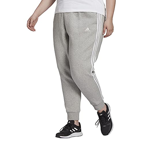 adidas Women's Essentials 3-Stripes Fleece Pants, Medium Grey Heather/White (2021), 2X Plus