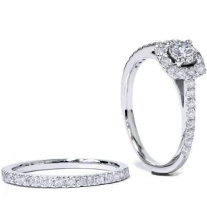 1 ct Diamond Cushion Halo Engagement Wedding Ring Set 14k White Gold - Size 6