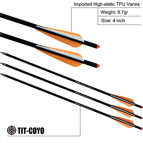 TIT-COYO 20 22 Inch Crossbow Bolts and Crossbow Broadheads Set Carbon Crossbow Arrows for Hunting and Outdoor Practice, 12pcs Orange Arrows 12pcs Broadheads(24 Pack)