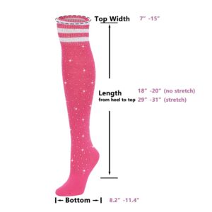 ANNTXL Woman's Rhinestone Over Knee High Socks Stripe Knit Cotton Stockings Leg Warmers for Christmas Valentines day Events (Pink White Stripe)