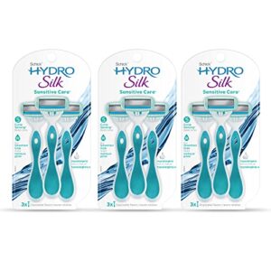 schick hydro silk sensitive women's disposable razors, 9ct | 5-blade disposable razors for women sensitive skin | travel razor for women