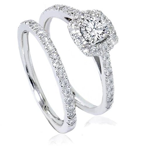 1 ct Diamond Cushion Halo Engagement Wedding Ring Set 14k White Gold - Size 6