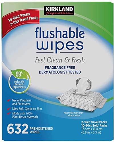 Kirkland Signature Moist Flushable Wipes, 632 Wipes