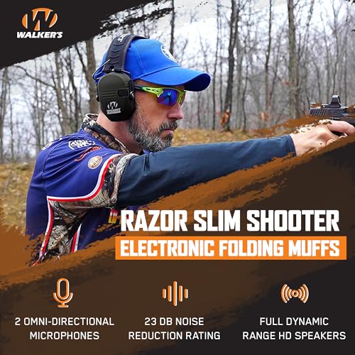 Walker's Razor Slim Patriot Series Electronic Muff Hearing Protection for Shooters and Noise Reduction Earmuffs with 23 dB NRR, Black Patriot, 2 Pack