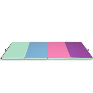 DORTALA Gymnastics Mat, 4'x10' Foldable Gym Exercise Mat with Carrying Handles, 4 Panel Folding Non Slip Mat for Home Gymnastics, Yoga, Fitness, Stretching Training ,Tumbling