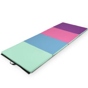 DORTALA Gymnastics Mat, 4'x10' Foldable Gym Exercise Mat with Carrying Handles, 4 Panel Folding Non Slip Mat for Home Gymnastics, Yoga, Fitness, Stretching Training ,Tumbling