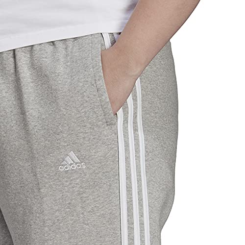 adidas Women's Essentials 3-Stripes Fleece Pants, Medium Grey Heather/White (2021), 2X Plus