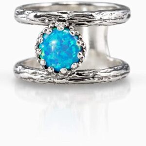 Joolala Ocean of Round Blue Fire Opal 925 Sterling Silver Oxidized Finish Party Band for Women and Teen Girls, Size 9