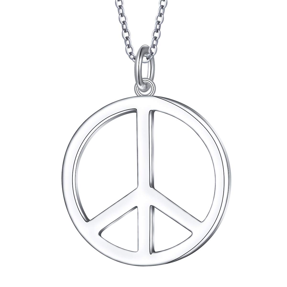 DAOCHONG S925 Sterling Silver Peace Sign Pendant Necklace for Women Men