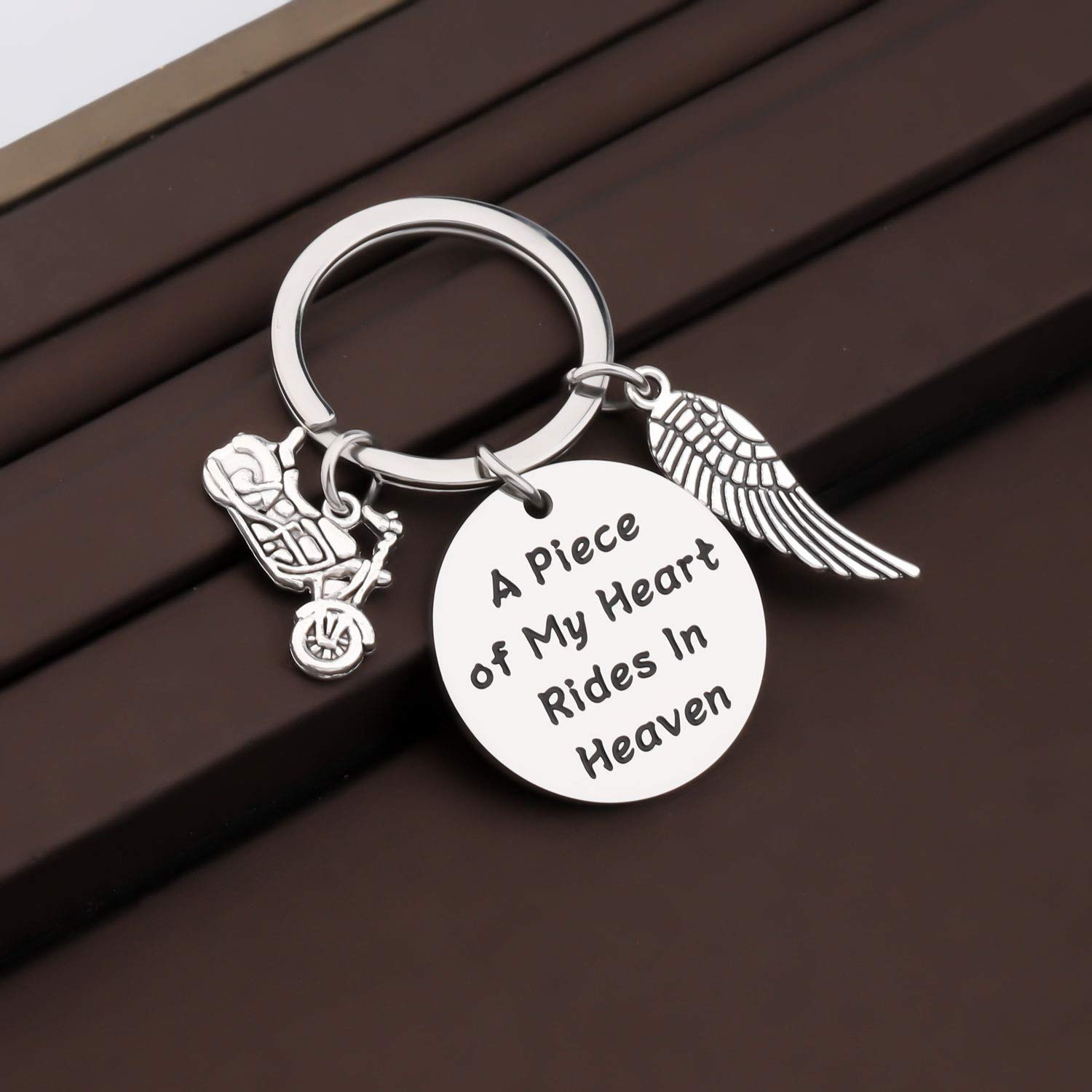 CENWA Biker Memorial Keychain Memorial Jewelry A Piece Of My Heart Rides in Heaven Keychain Motorcycle Memorial Gift (Rides in Heaven K)