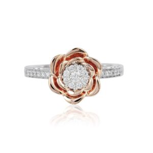 Jewelili Enchanted Disney Fine Jewelry 14K Rose Gold Over Sterling Silver 1/4 Cttw Belle Rose Composite Ring, Size 9