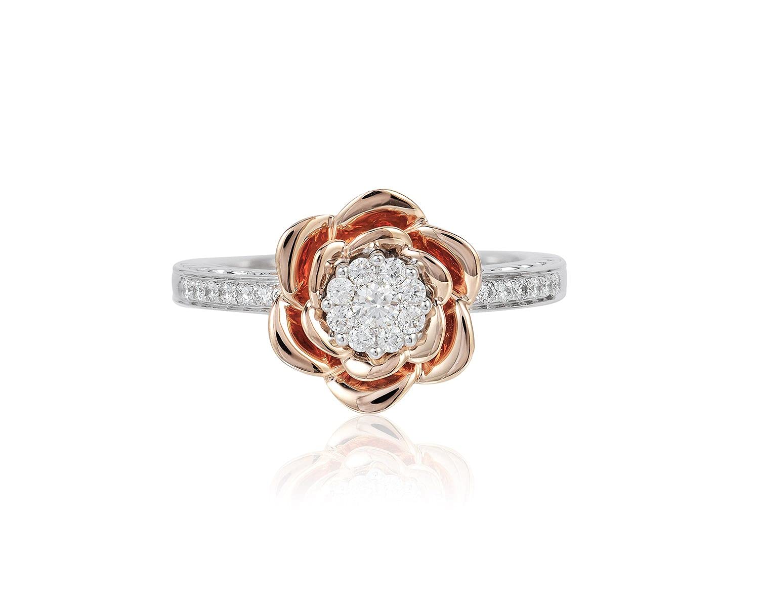 Jewelili Enchanted Disney Fine Jewelry 14K Rose Gold Over Sterling Silver 1/4 Cttw Belle Rose Composite Ring, Size 9