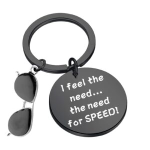 cenwa i feel the need the need for speed aviator glasses charm keychain movie gift for fans（i feel the black-k）