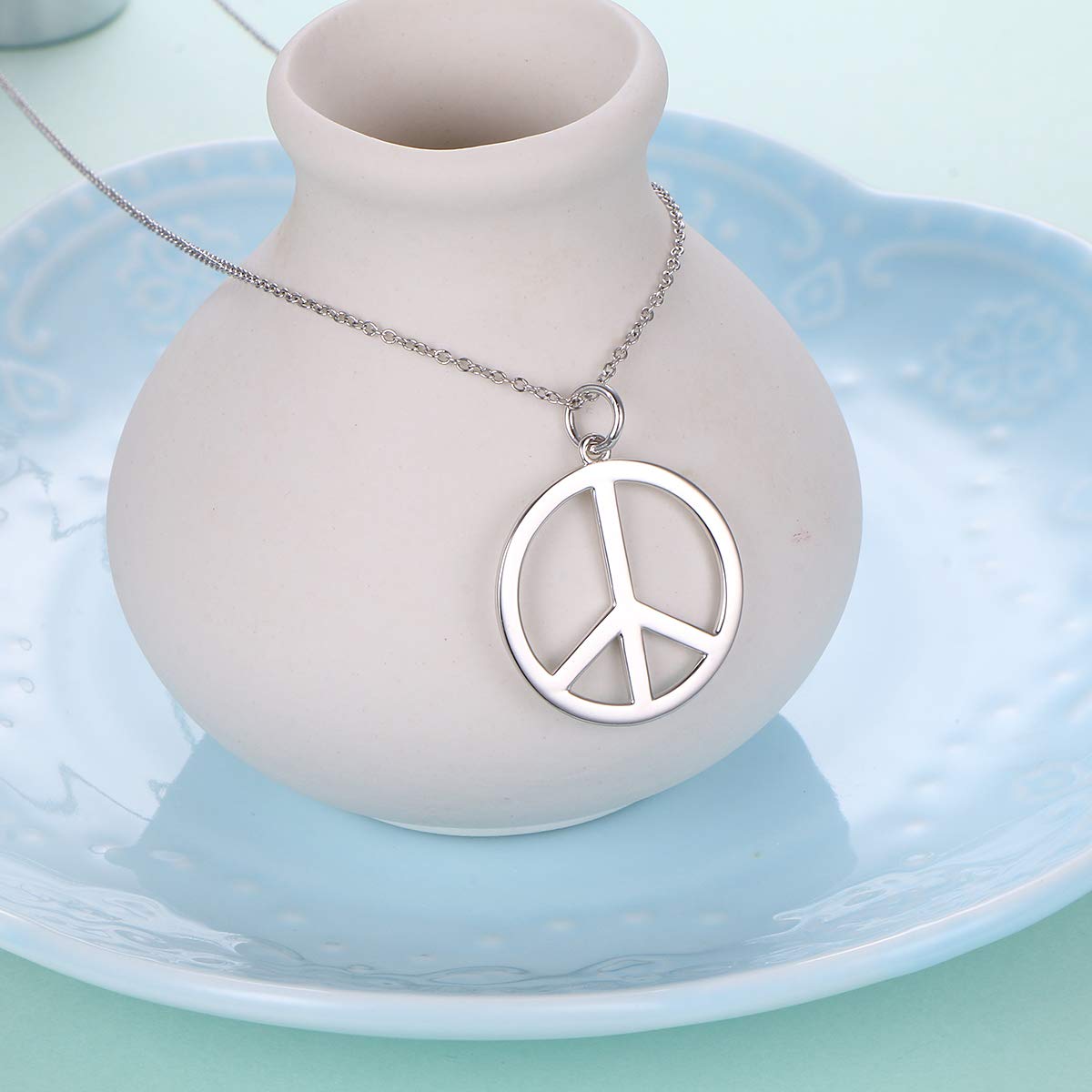 DAOCHONG S925 Sterling Silver Peace Sign Pendant Necklace for Women Men