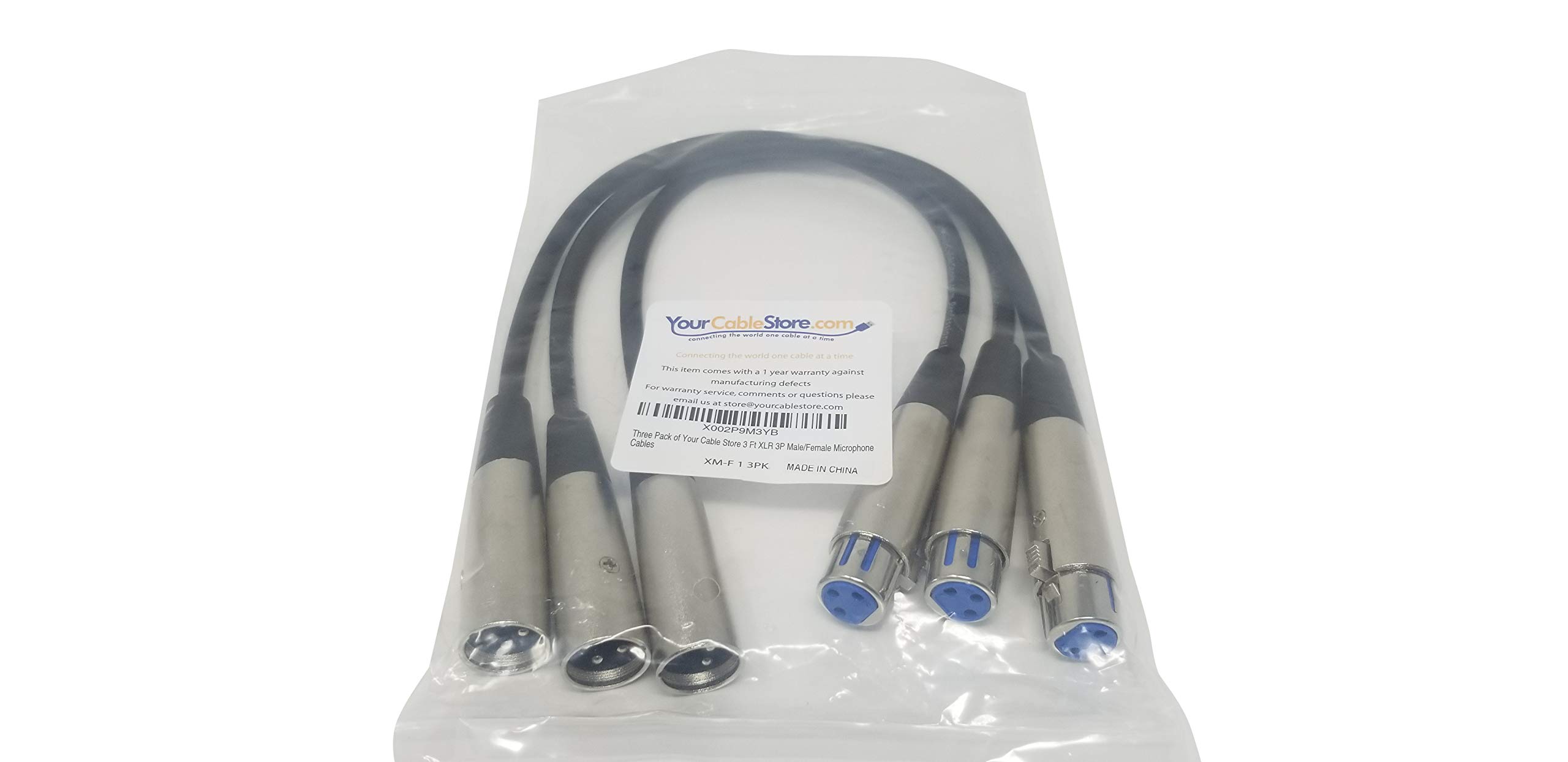 Your Cable Store Three Pack of 1 Foot XLR 3P Male/Female Microphone Cables