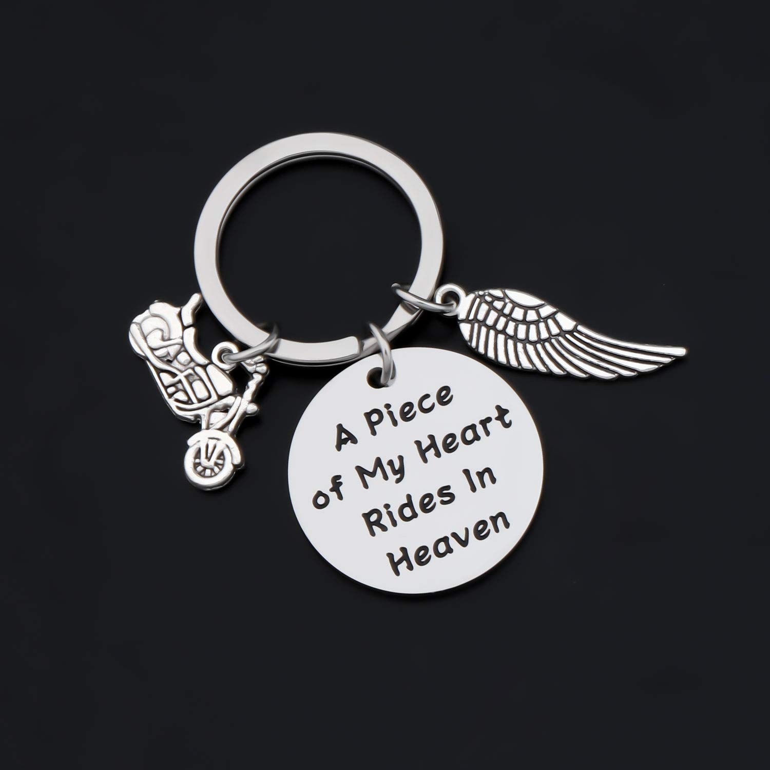 CENWA Biker Memorial Keychain Memorial Jewelry A Piece Of My Heart Rides in Heaven Keychain Motorcycle Memorial Gift (Rides in Heaven K)