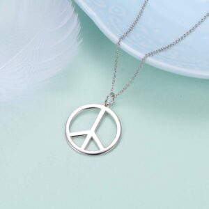 DAOCHONG S925 Sterling Silver Peace Sign Pendant Necklace for Women Men